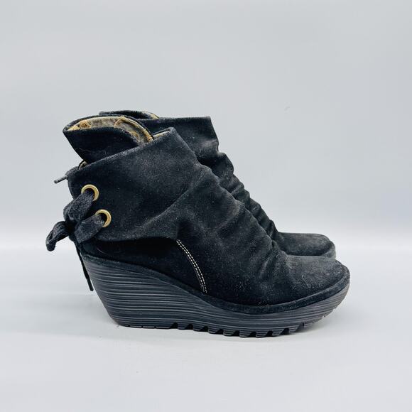 Fly London | Shoes | Fly London Boots Womens 65 Black Suede Wedge Ankle ...